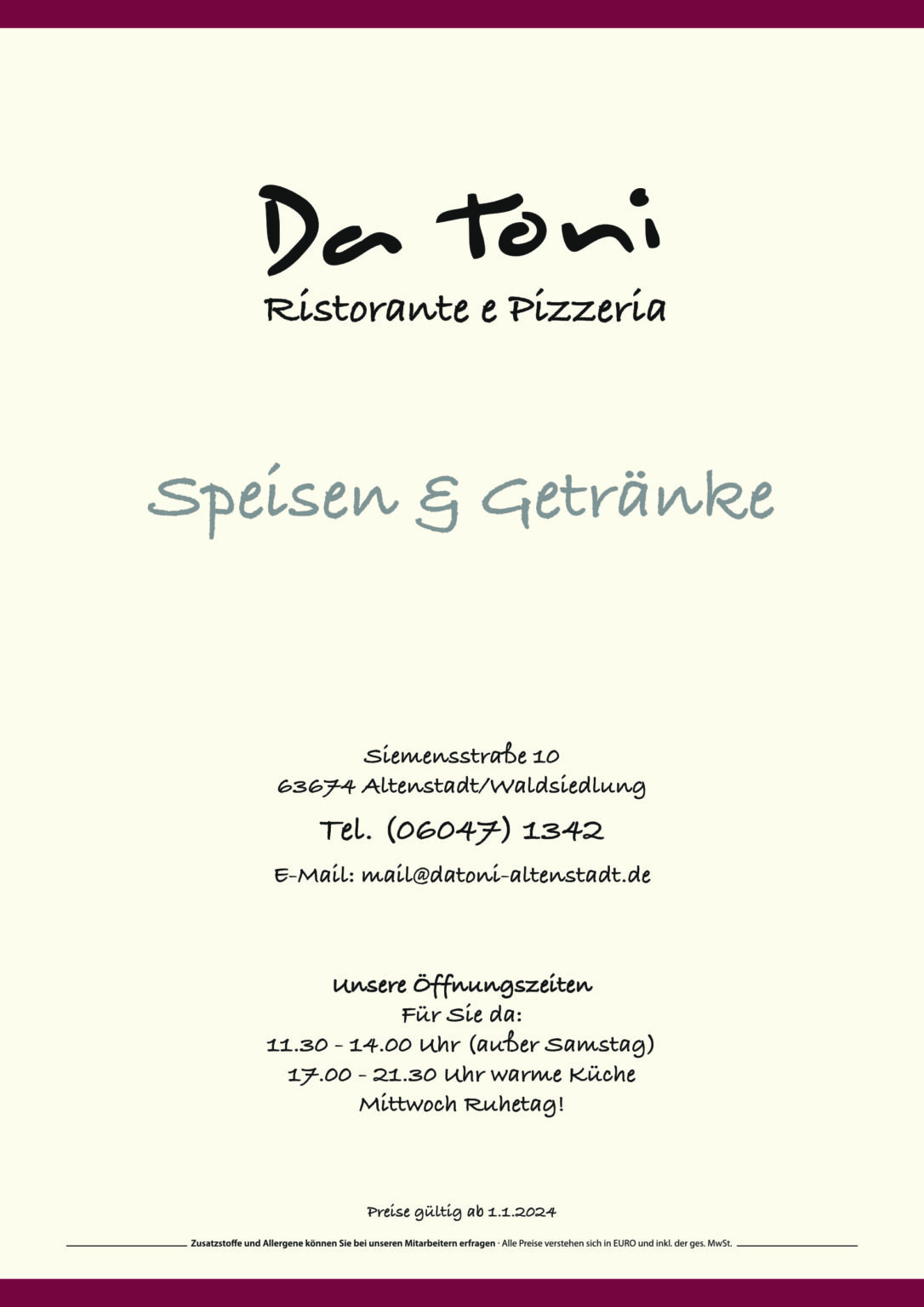 Speisekarte – Da Toni Altenstadt